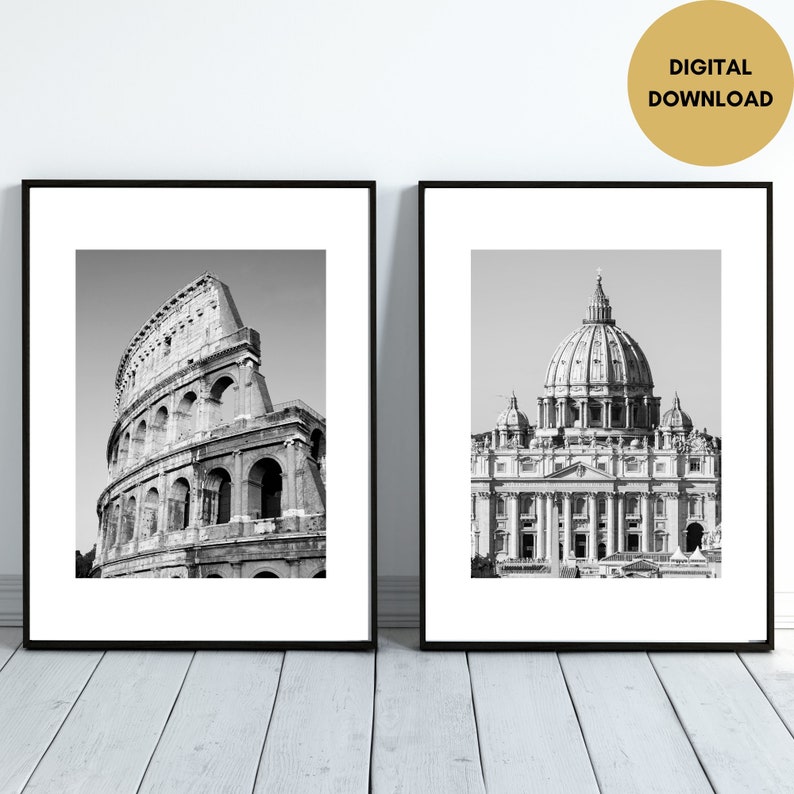 Rome Print Set Digital Download, Rome Poster Black and White, Rome ...