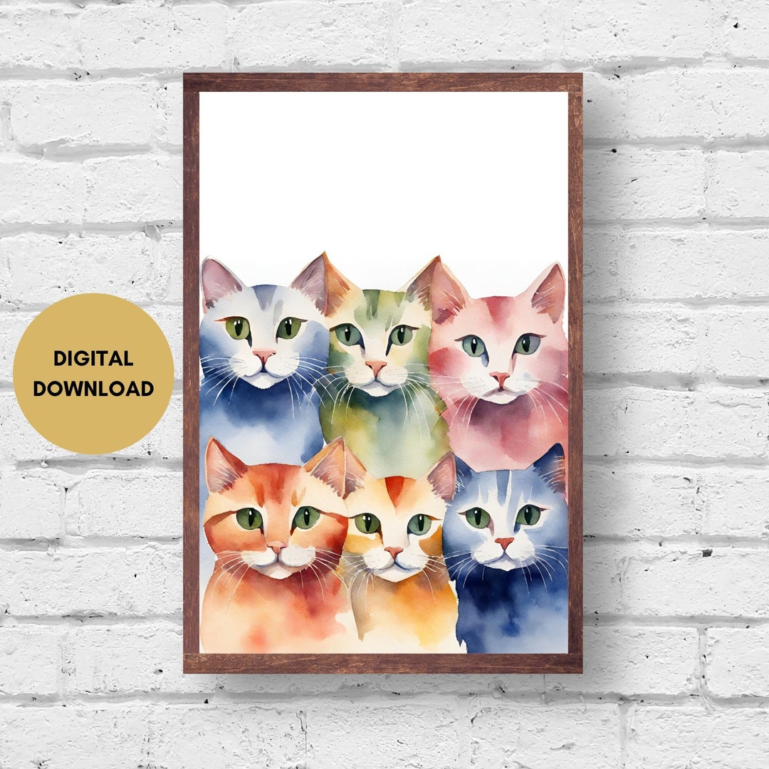 Cats Print, Digital Download, Cat Art, Cat Poster, Modern Cat Wall Art ...