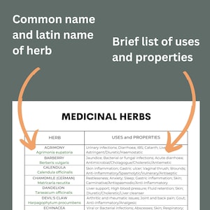 Medicinal Herb Guide, Digital Download, Herb Reference Guide, Herb ...