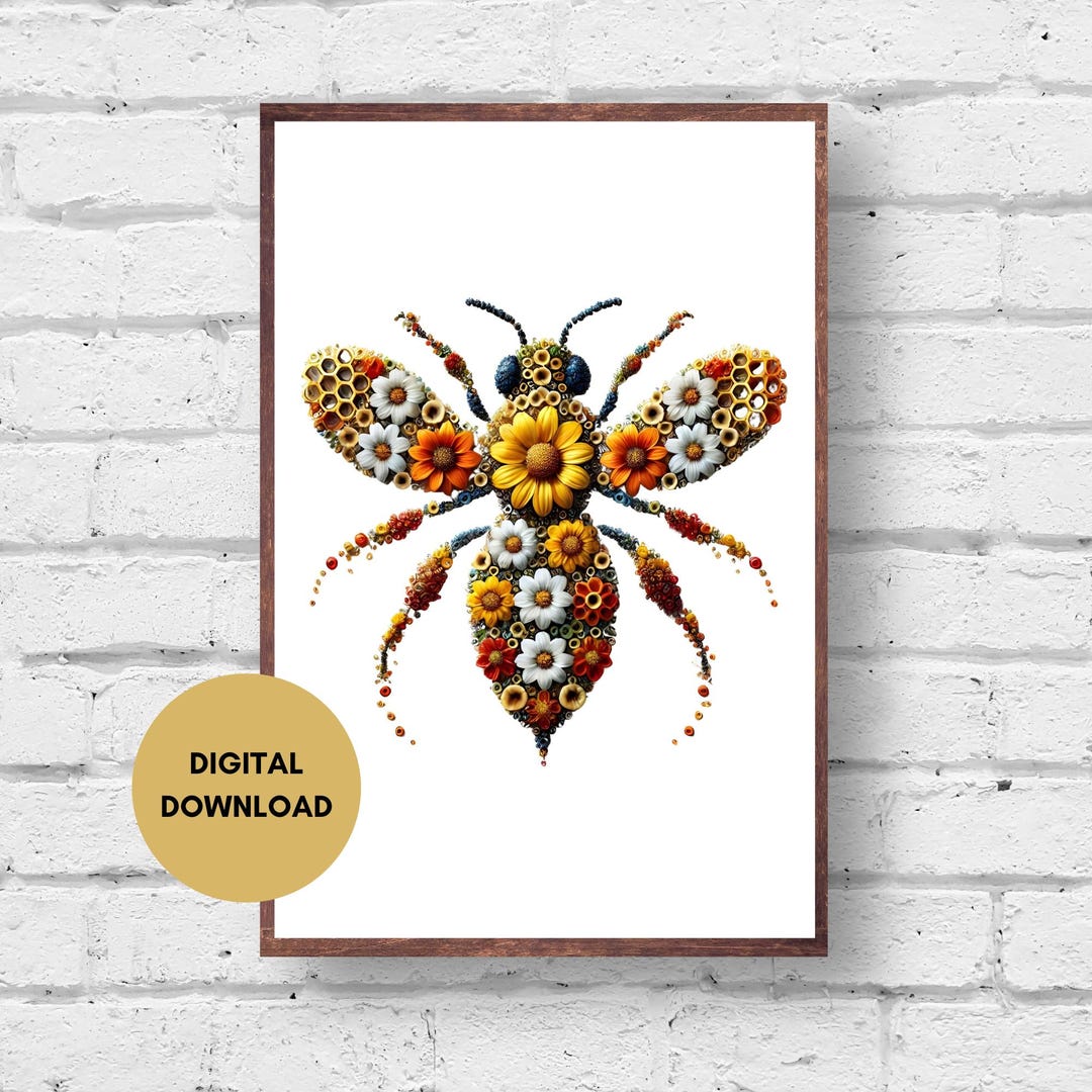 Bee Collage Wall Art, Digital Print, Insect Wall Art, Boho Bee Painting, Bee Artwork, Bee Home ...