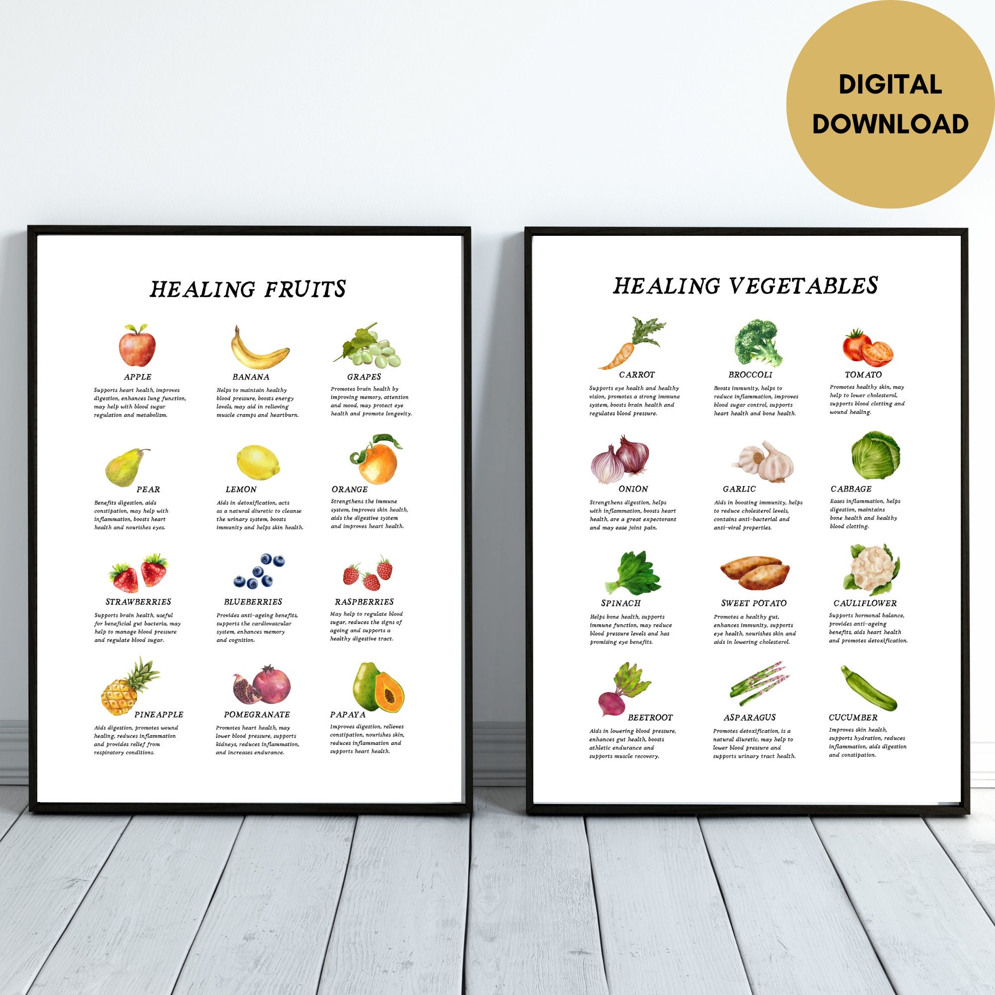 Fruit and Vegetable Print Set, Digital Download, Fruit and Veg Poster ...