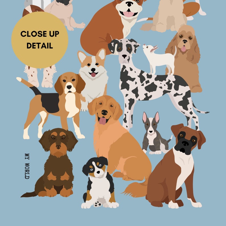 Dog Breeds Print, Digital Download, Blue Dog Wall Art Print, Dogs ...
