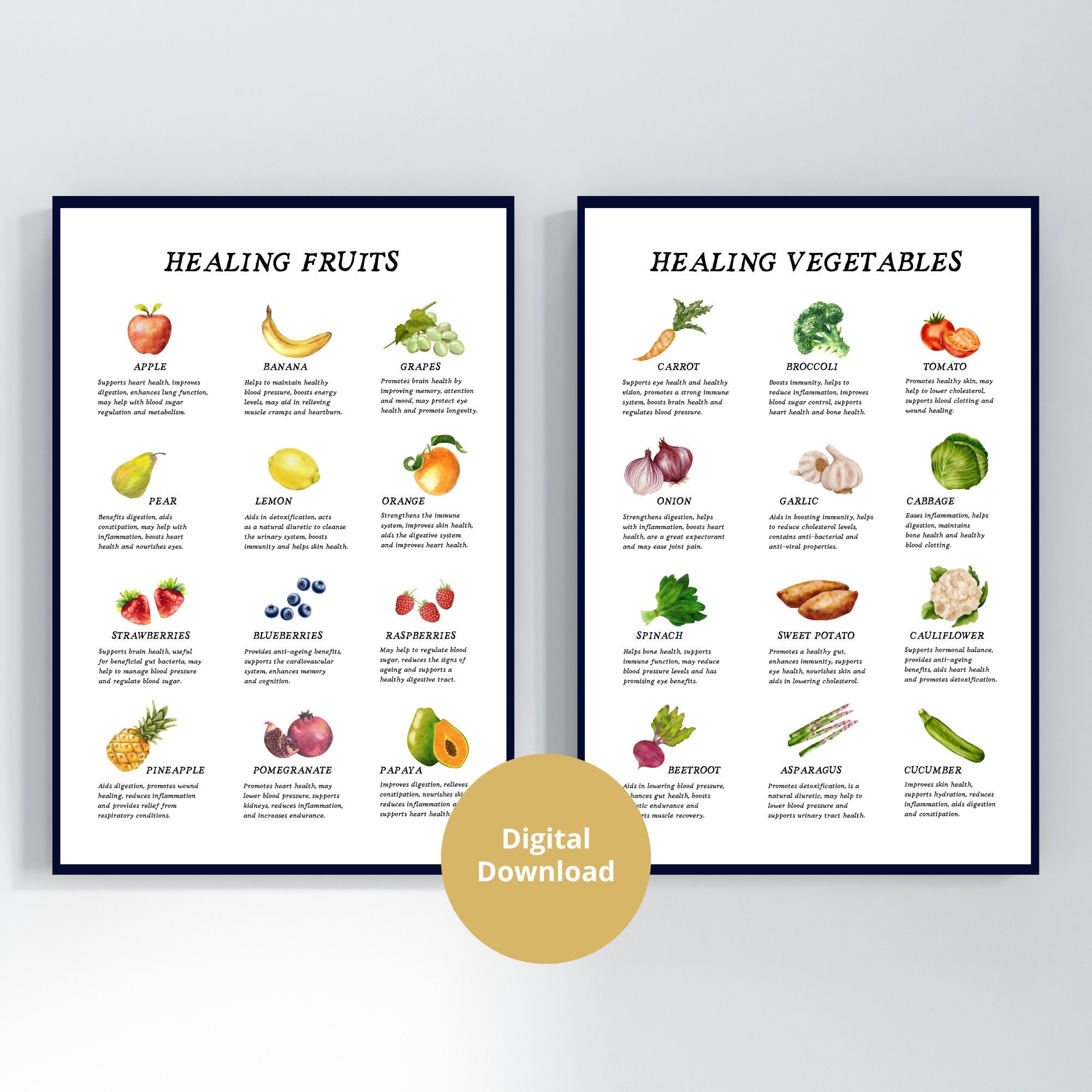 Fruit and Vegetable Print Set, Digital Download, Fruit and Veg Poster ...