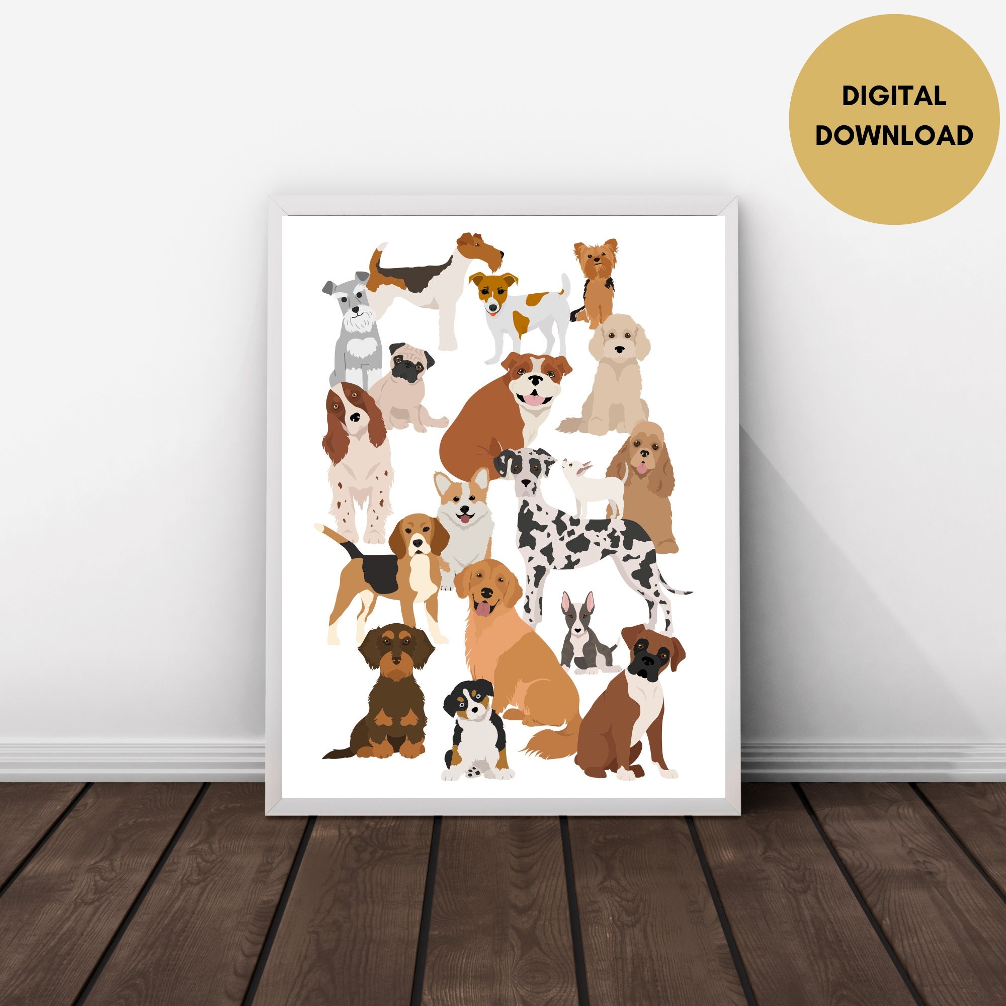 Dog Breeds Print Digital Download Dog Wall Art Print Dogs - Etsy