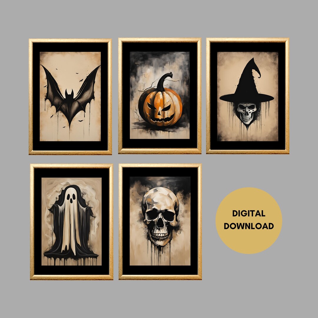 Halloween Prints Set of 5, Digital Prints, Spooky Halloween Printables ...