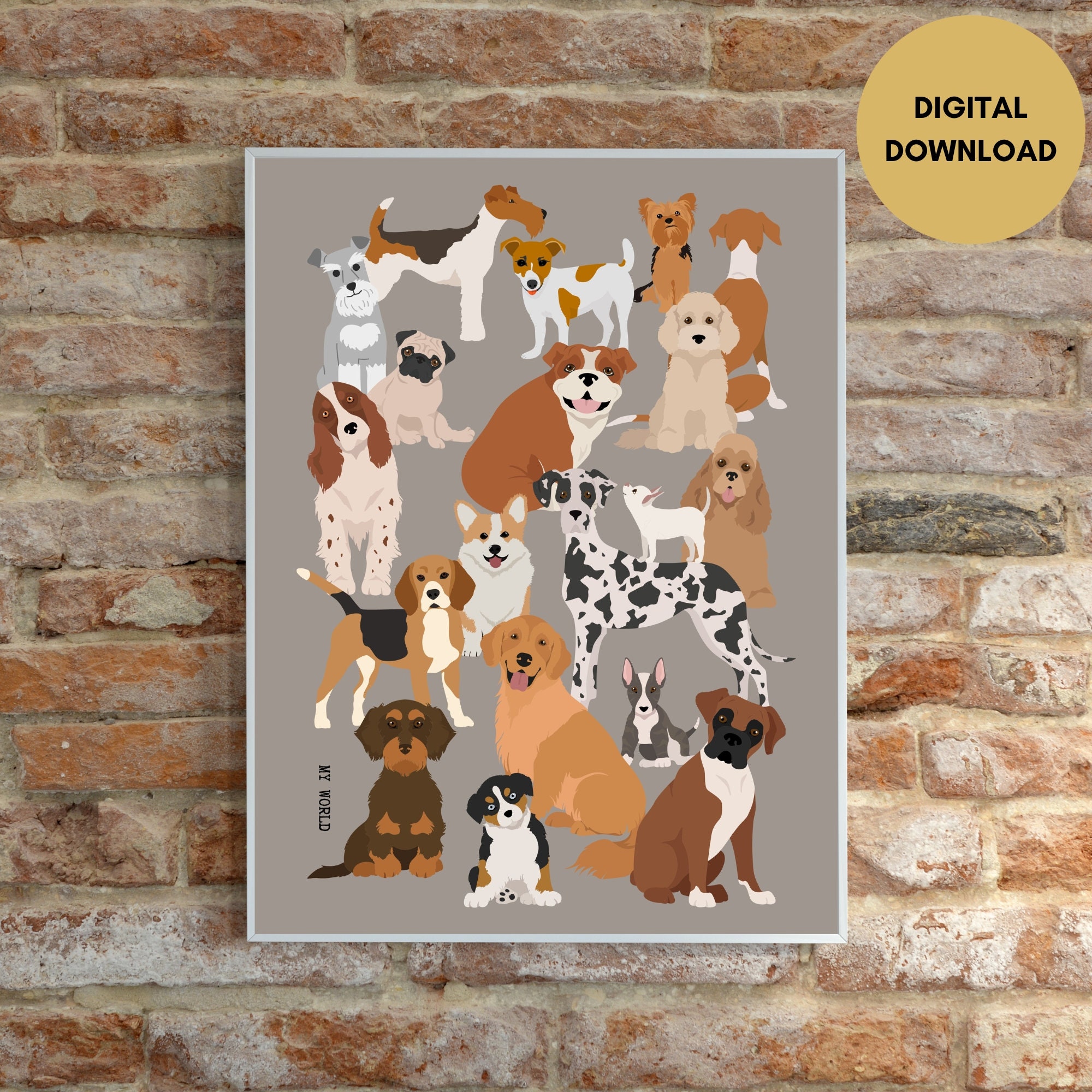 Dog Breeds Print Digital Download Grey Dog Wall Art Print - Etsy