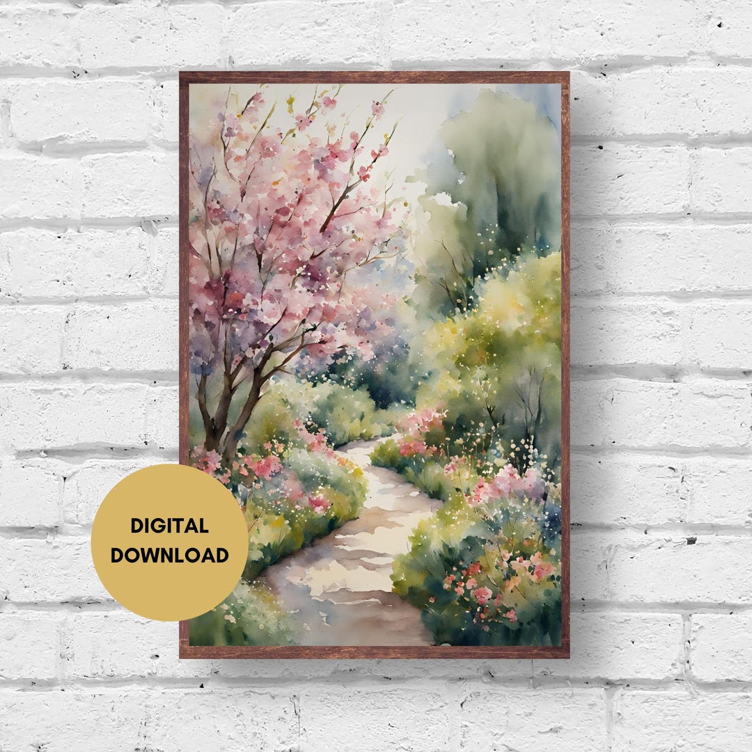 Watercolor Spring Landscape Print, Digital Print, Countryside Wall Art ...