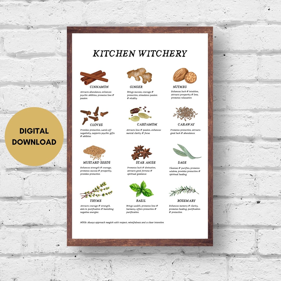 Kitchen Witchery Poster, Kitchen Herb and Spice Witchy Print, Digital ...