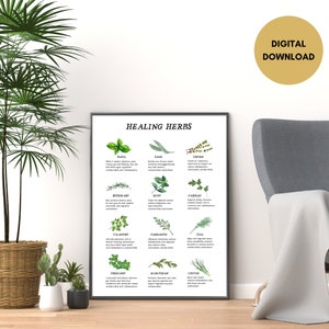 Healing Herbs Print, Digital Download, Herbs Poster, Herb Guide, Herb ...