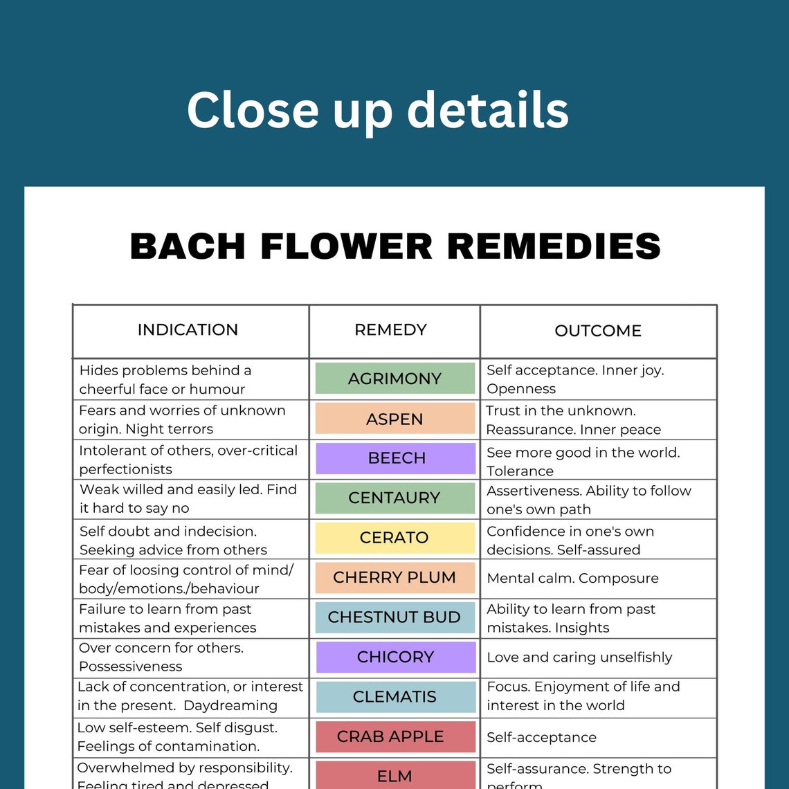 Bach Flower Remedies Chart, 38 Bach Flower Remedy Poster, Bach Flower ...
