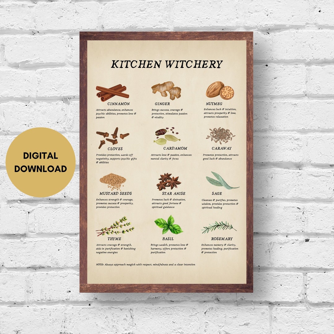 Kitchen Witchery Poster, Kitchen Herb and Spice Witchy Print, Digital ...
