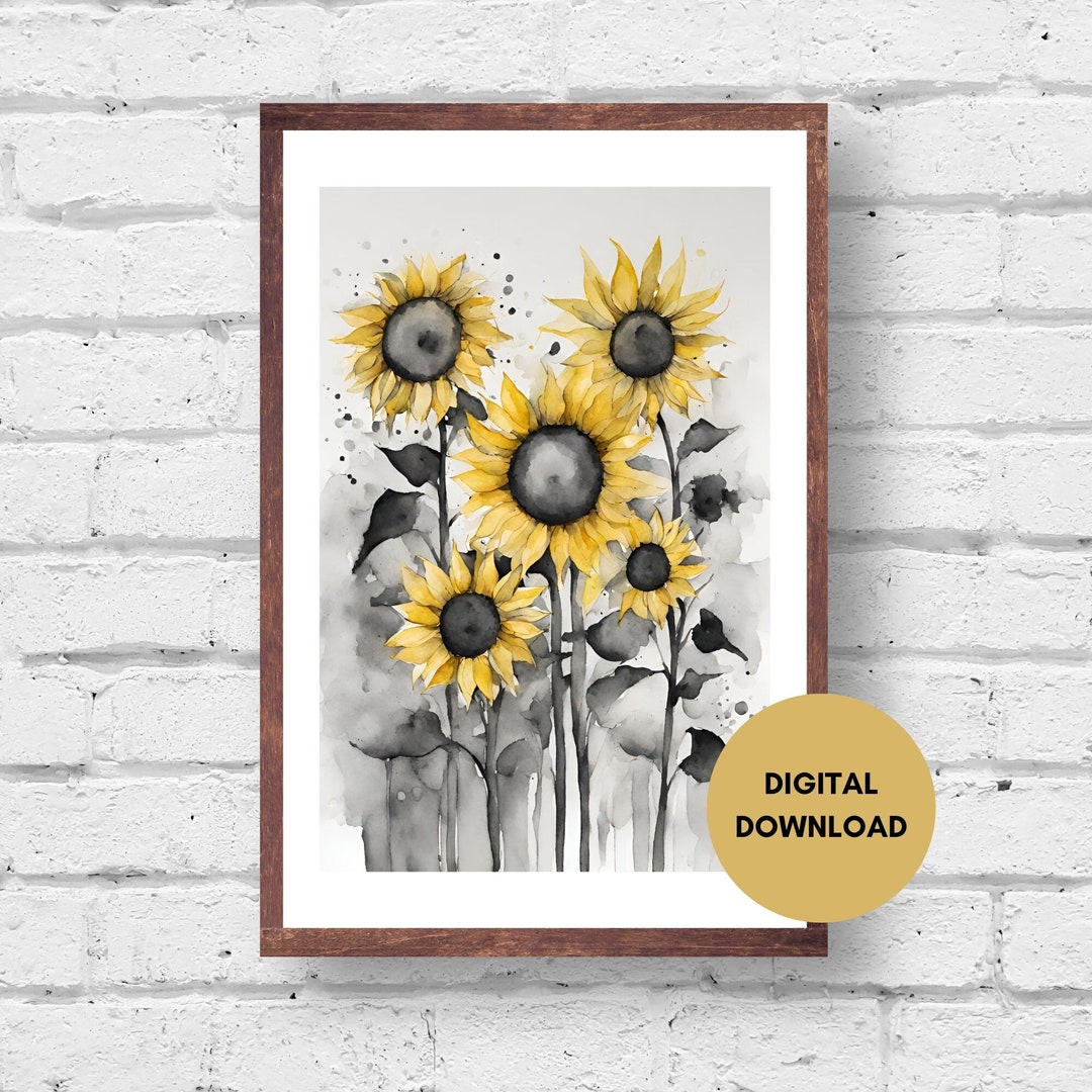 Sunflower Print, Digital Download, Watercolor Sunflower Print ...