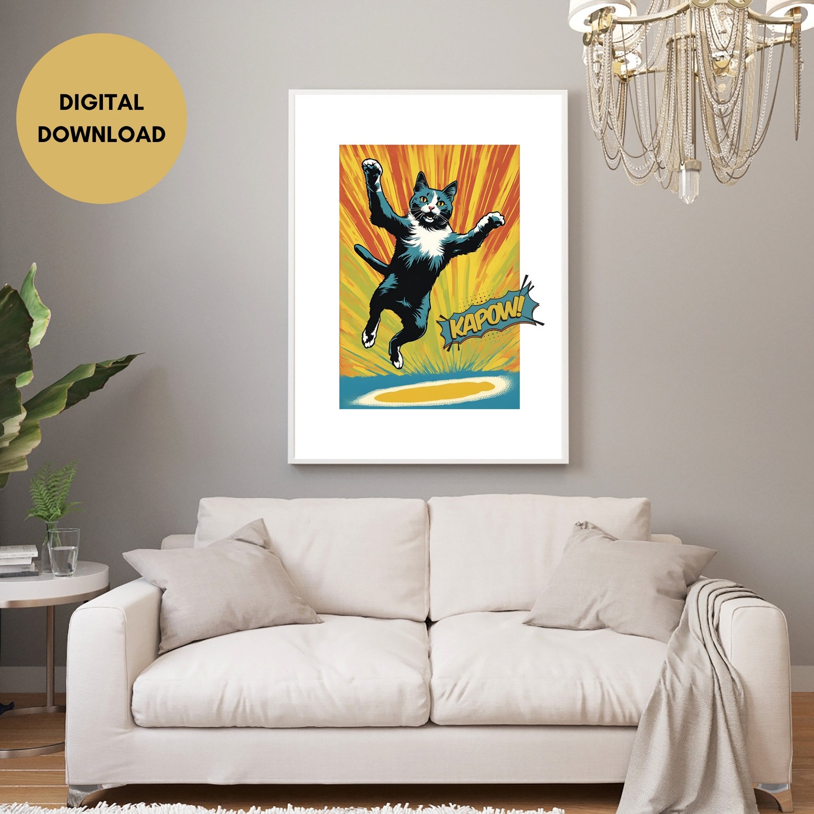 Kapow Cat Pop Art Print, Digital Print, Pop Art, Cat Wall Art, Retro ...