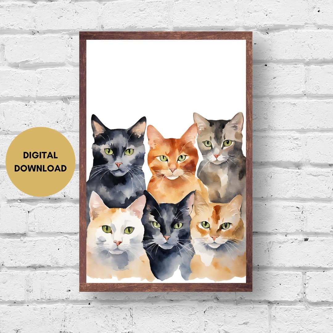 Katzen Druck, digitaler Download, Katzen Kunst, Katzen Poster, moderne ...