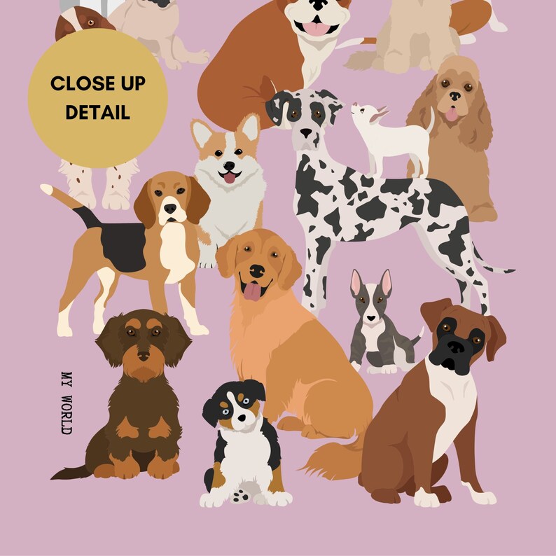 Dog Breeds Print, Digital Download, Pink Dog Wall Art Print, Dogs ...