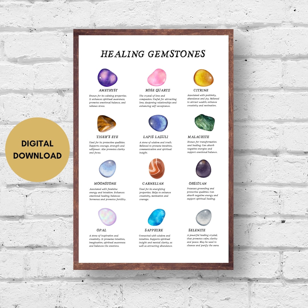 Healing Gemstones Print, Healing Crystals Poster, Digital Download ...