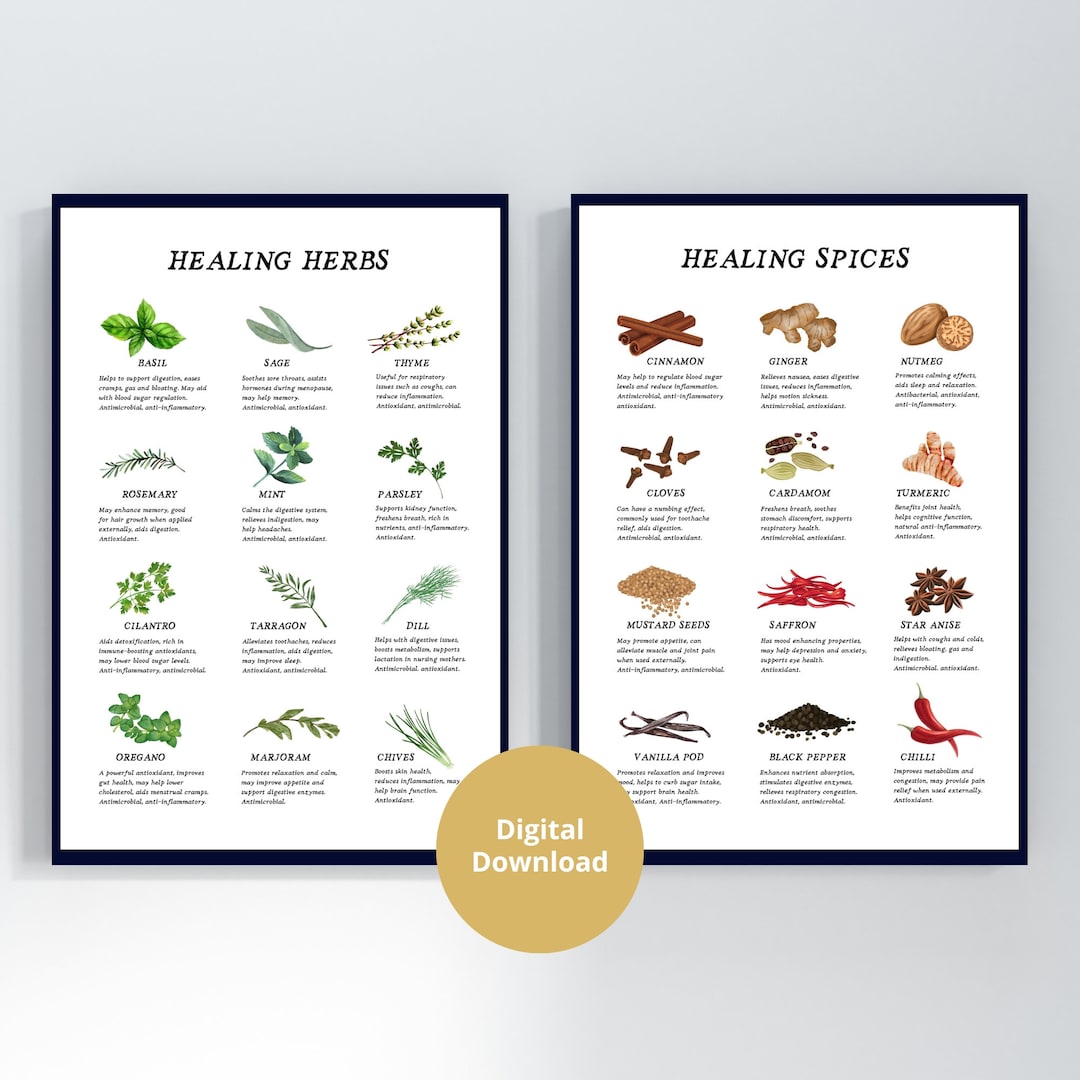 Herb and Spice Print Set, Digital Download, Healing Herbs and Spice ...