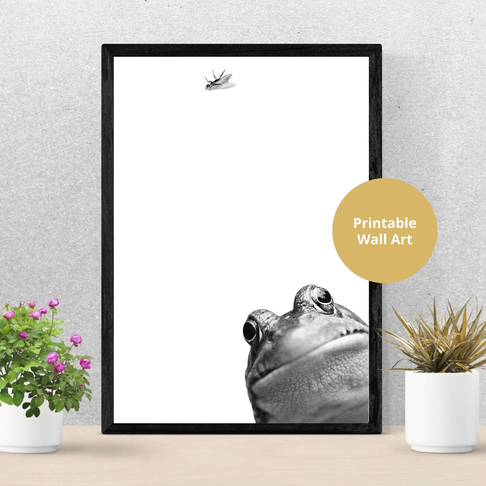 Frog and Fly Print, Digital Download, Black and White, Print, Frog ...