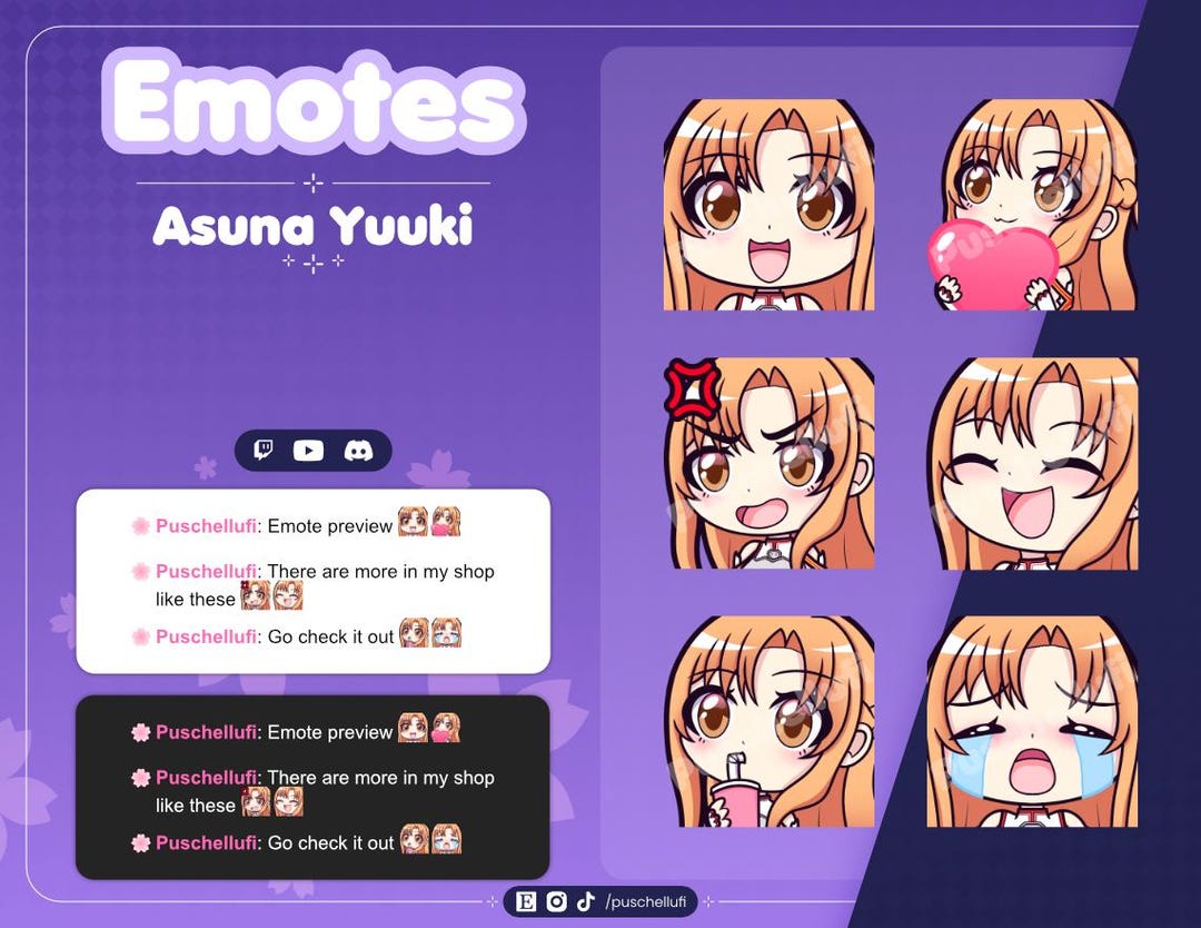Asuna Yuuki Emote Set 1 / Sword Art Online / Twitch, Youtube, Discord ...
