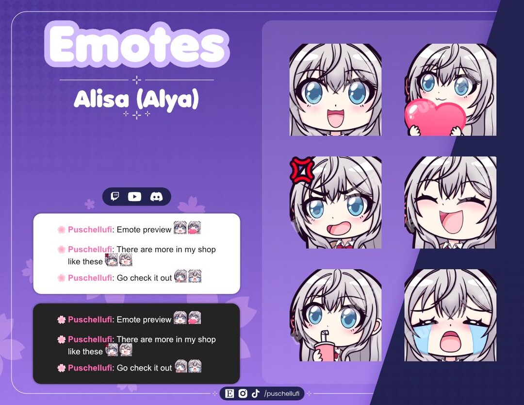 Alya Emote Set 1 / Twitch, Youtube, Discord - Etsy