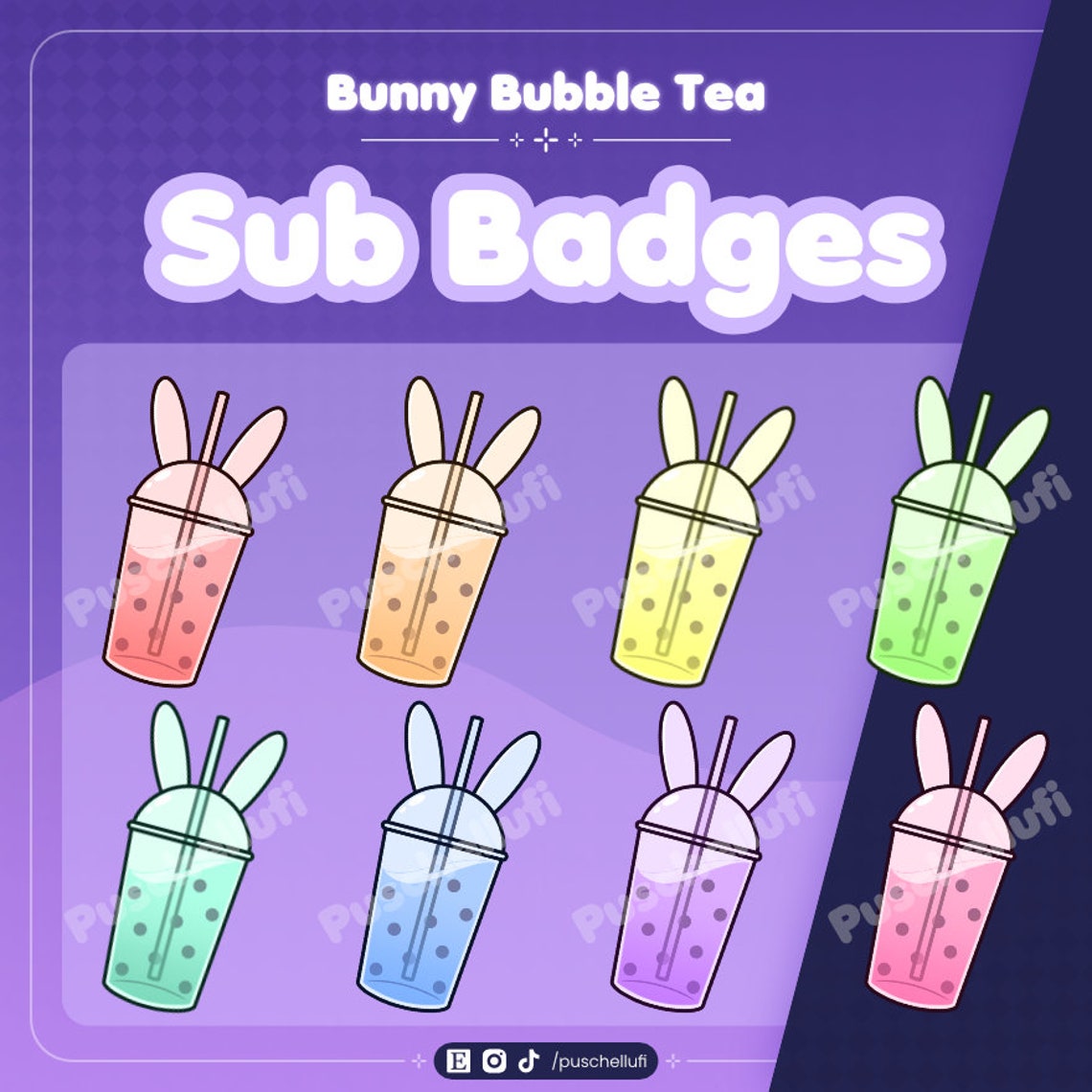 Bunny Bubble Tea Sub Badges / Twitch, Discord, Youtube / Stream - Etsy