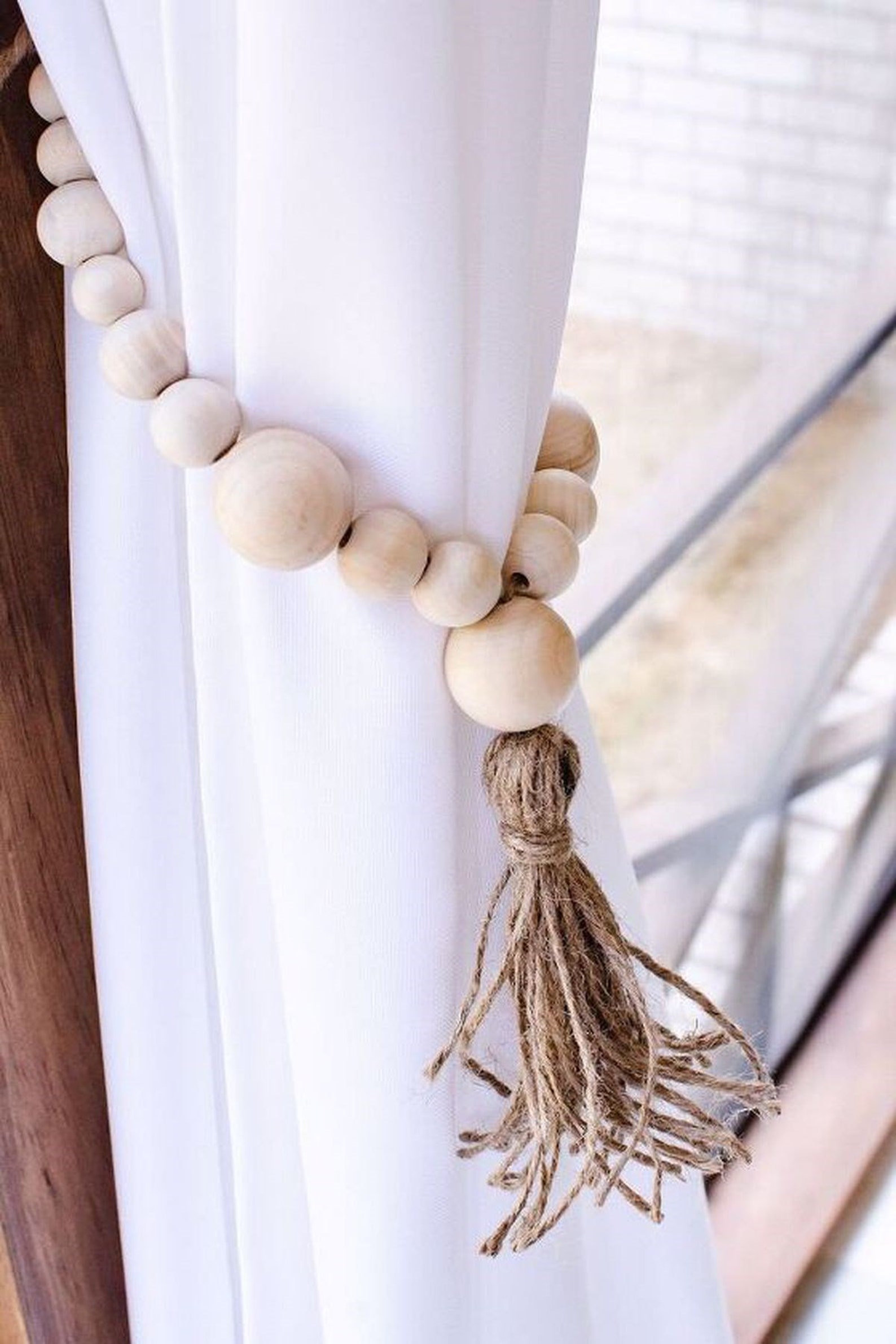 Natural Beaded, Jute Rope Curtain Holdback, 2 Pcs Set, Boho Decor ...