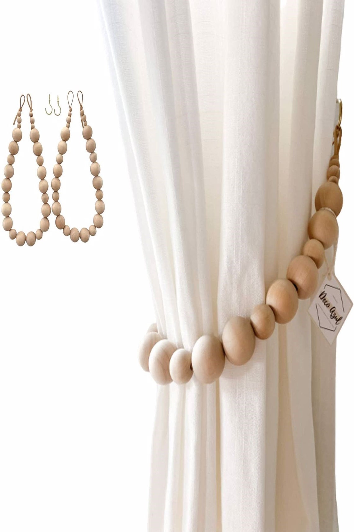 Wooden Beaded Curtain Hold Back, 2 Pcs Set, Boho Decor, Curtain ...