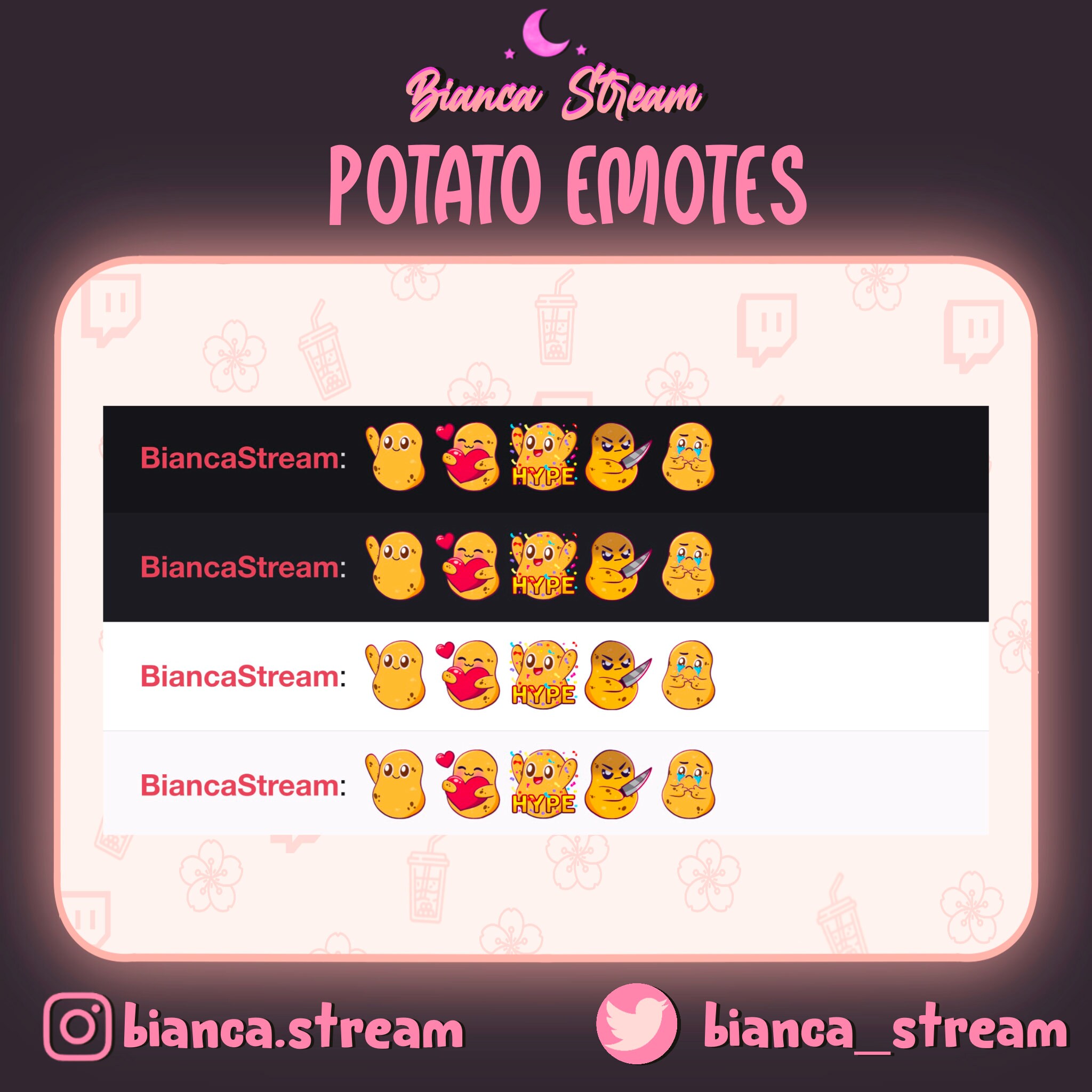 Potato Twitch Emotes | Discord | Streamer | Cute - Chibi - Kawaii| 5 ...