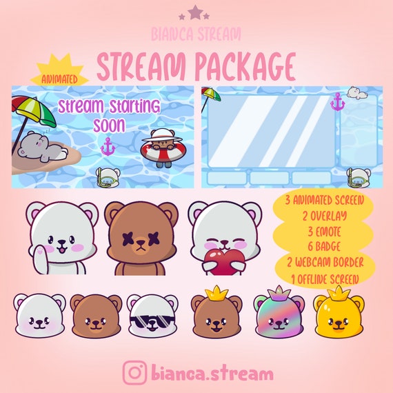 Beach Bear Twitch Stream Package Emote Overlay Badges - Etsy