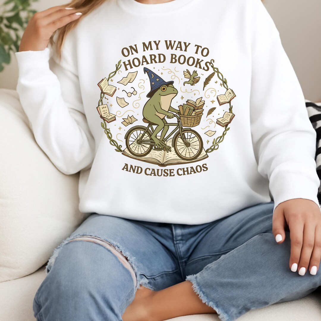 Wizard Frog Biking Books Cottagecore Goblincore Book Lover Librarian ...