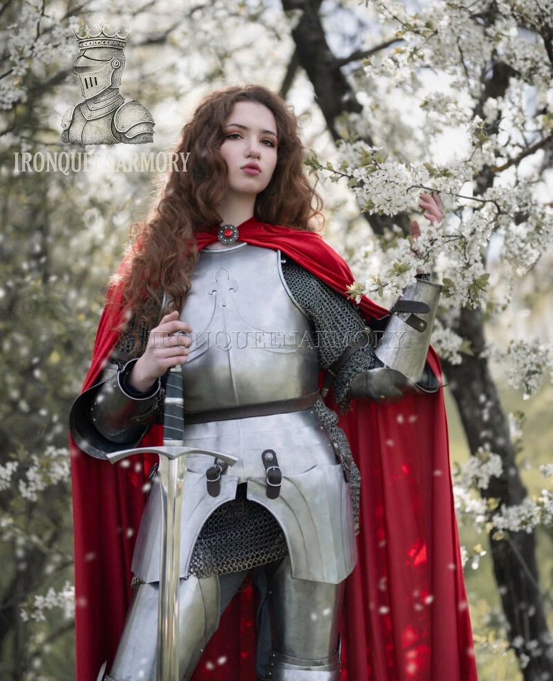 Steel Rose Lady Knight Armor: Full Gothic Suit With Red Cloak - Etsy UK