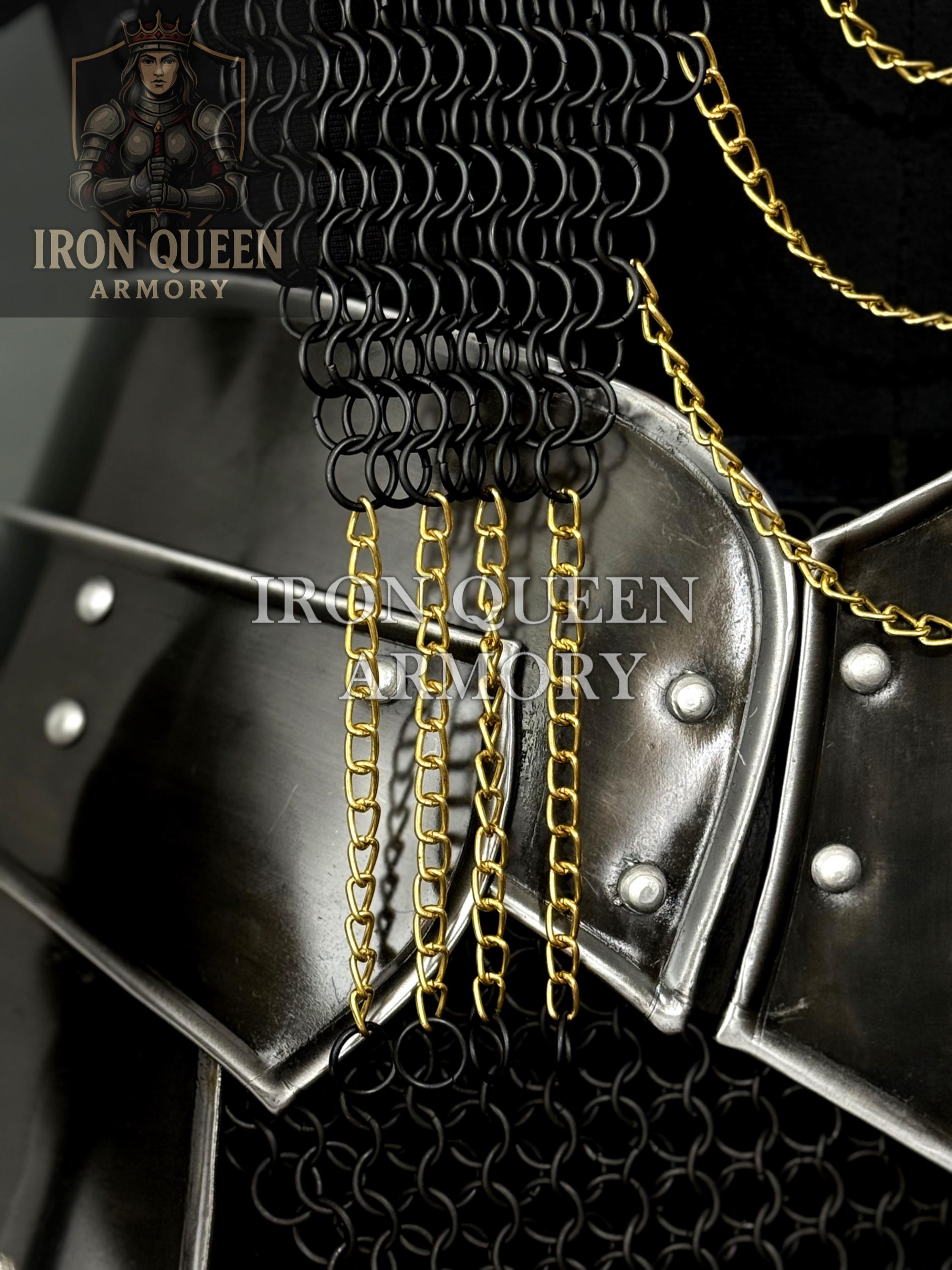 Dark Fantasy Women's Chainmail Armor Set: Black & Gold Warrior Cosplay ...