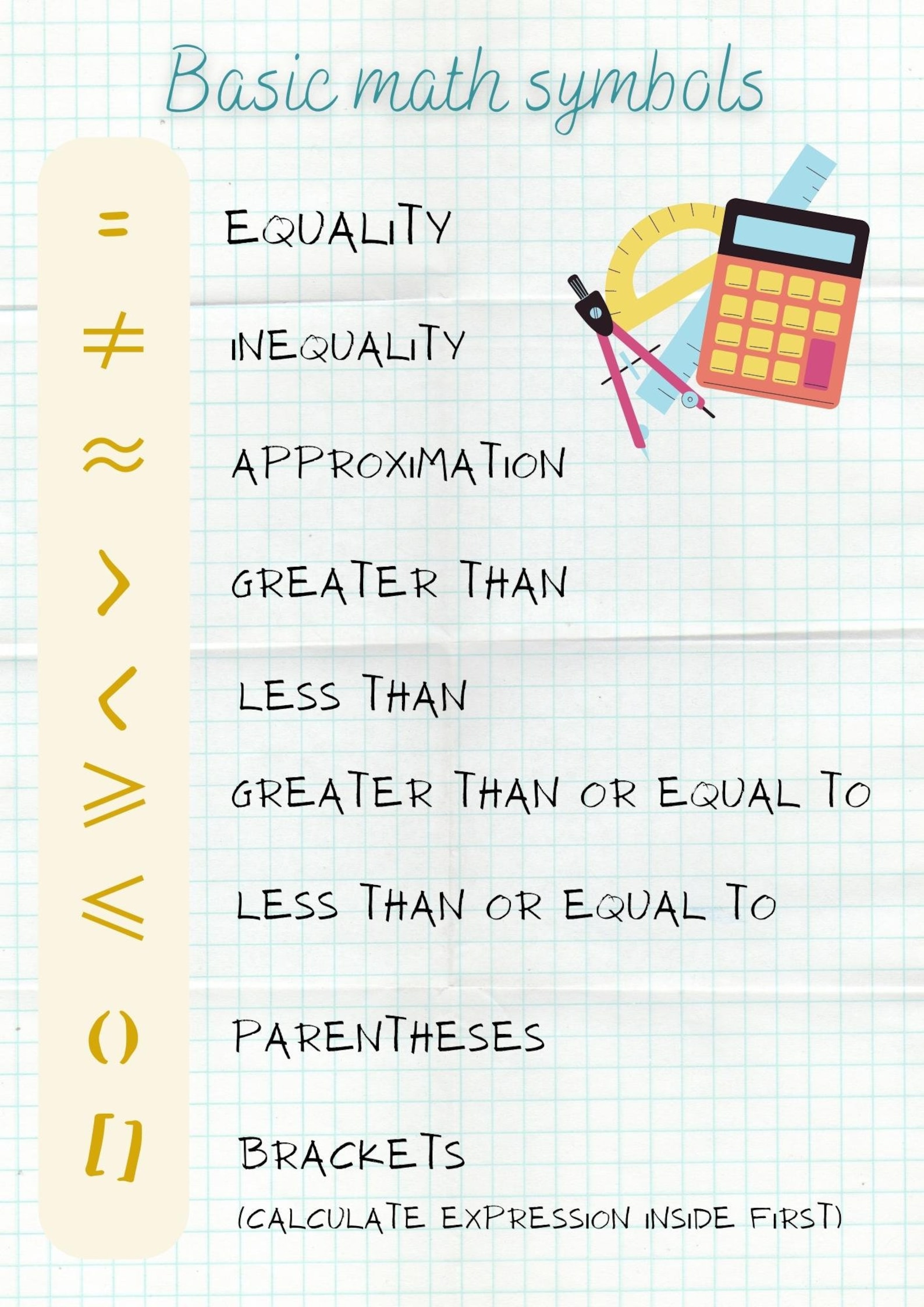 Back to School || MATH SYMBOLS || Printable Math Study Poster ...