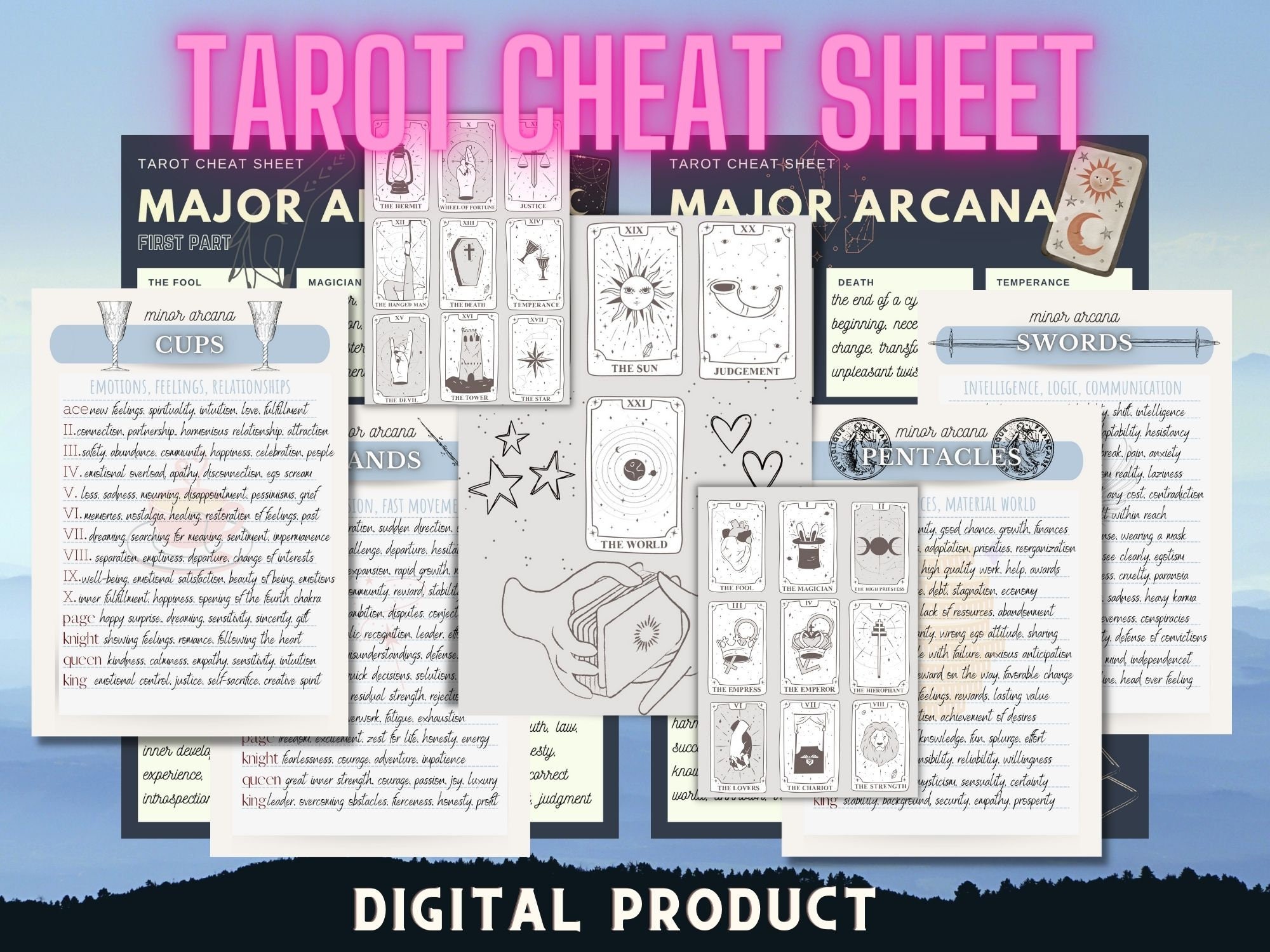 Tarot Card Cheat Sheet | Minor & Major Arcana Meanings | Beginner Tarot ...