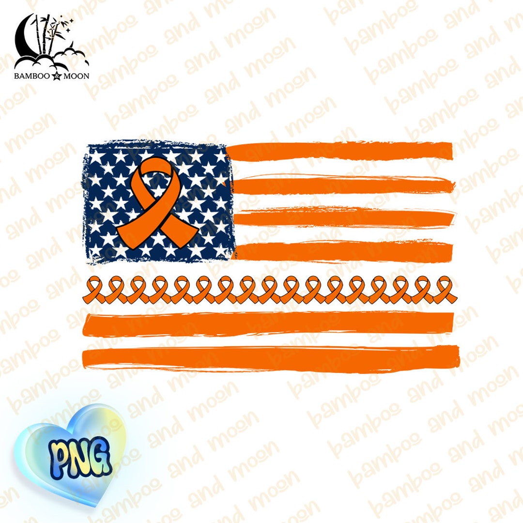 Kidney Cancer Awareness PNG, USA Flag, Orange Ribbon Flag, Kidney ...