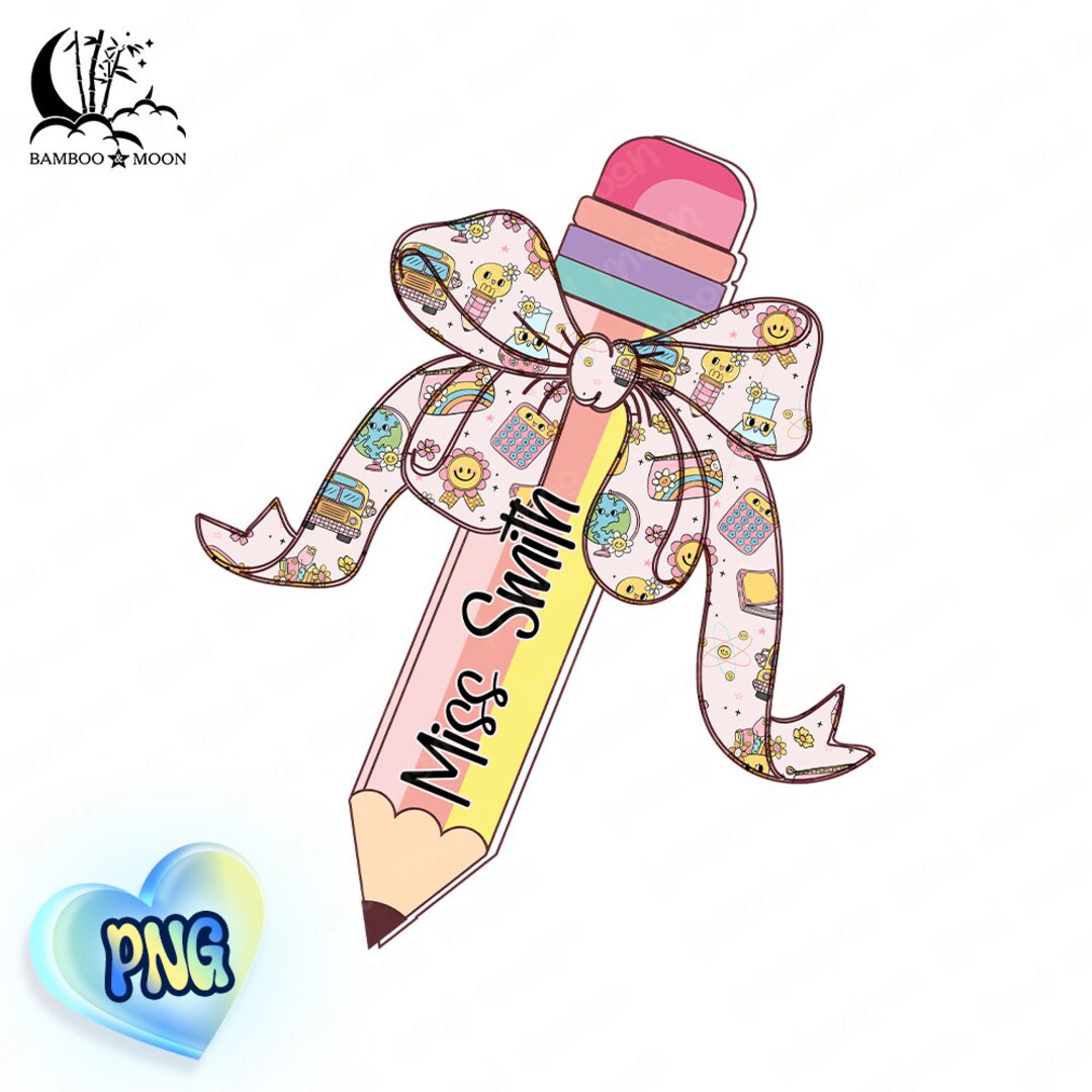 Personalized Pencil Bow Teacher Name, Coquette Bow Teacher Png, Back to ...