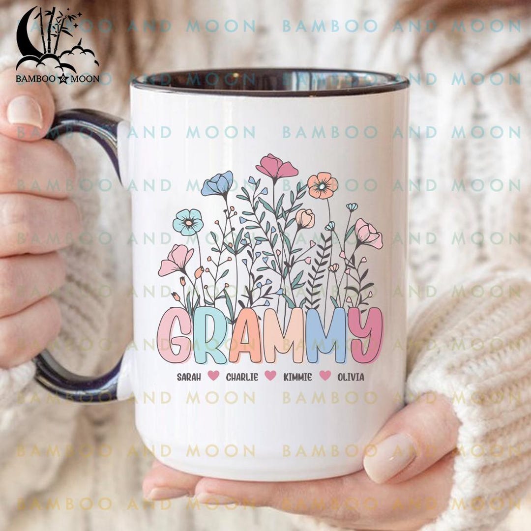 Personalized Grammy Mug With Grandkids Names, Grammy Wildflowers Mug ...