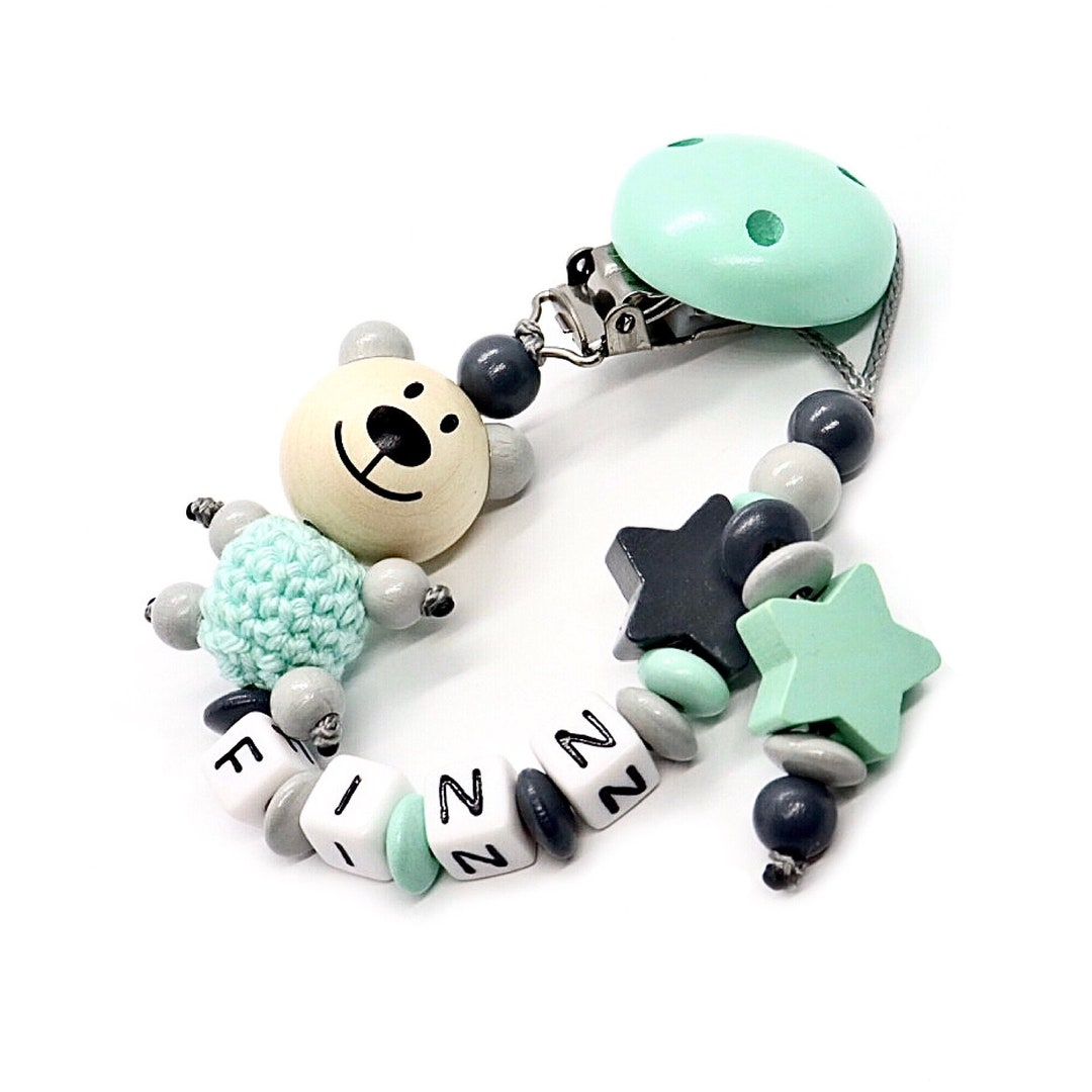 Pacifier Chain Named Boys and Girls Mint, Grey - Etsy