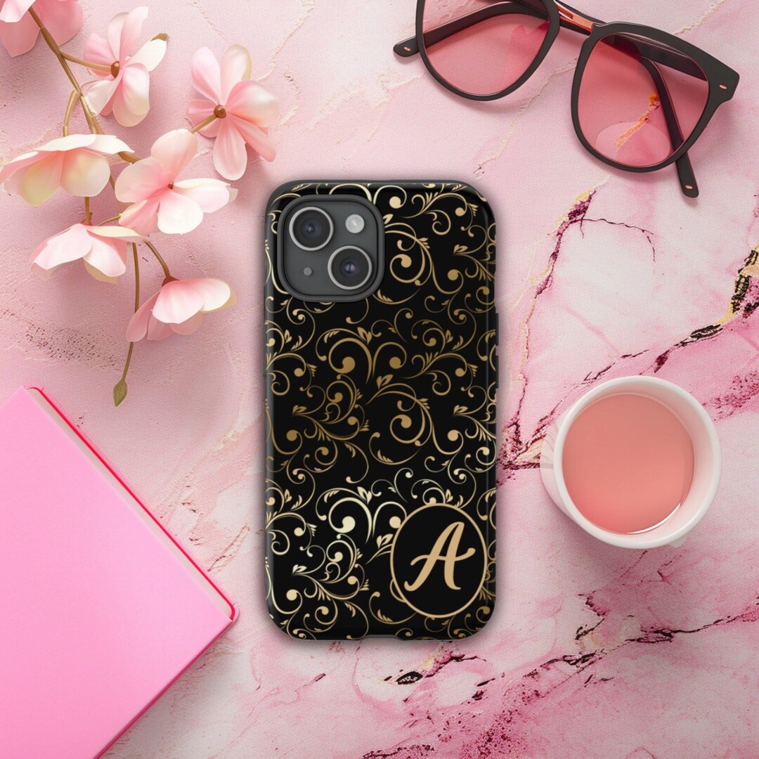Personalized Black and Gold Tough Phone Case Vintage Floral Design ...