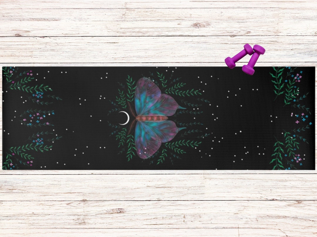 Night Moth Yoga Mat, Cosmic Yoga Mat, Night Botanical Yoga Mat ...
