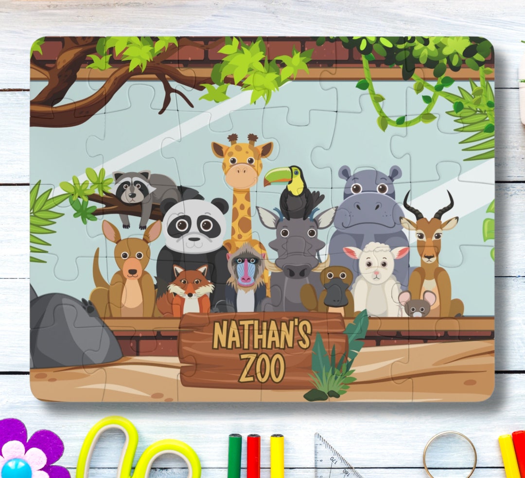 Personalized Zoo Themed Kids' 30 Piece Puzzle, Custom Name Jigsaw ...
