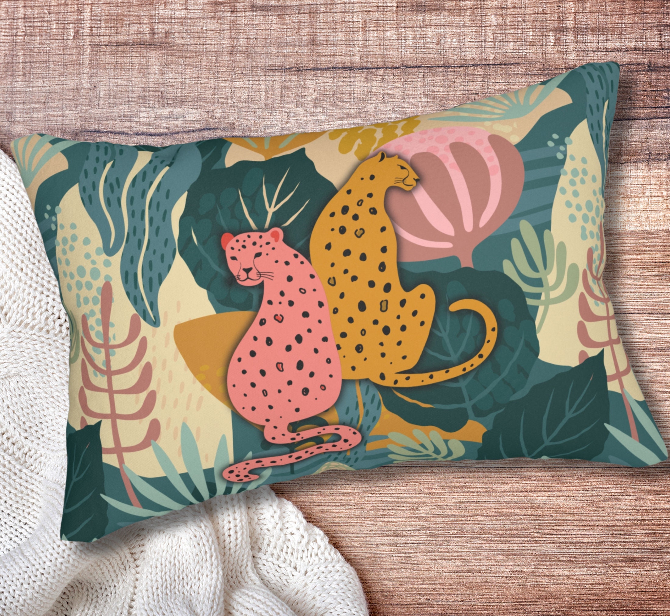 Maximalist Lumbar Pillow, Jungle Animals Throw Pillow, Maximalist Home ...