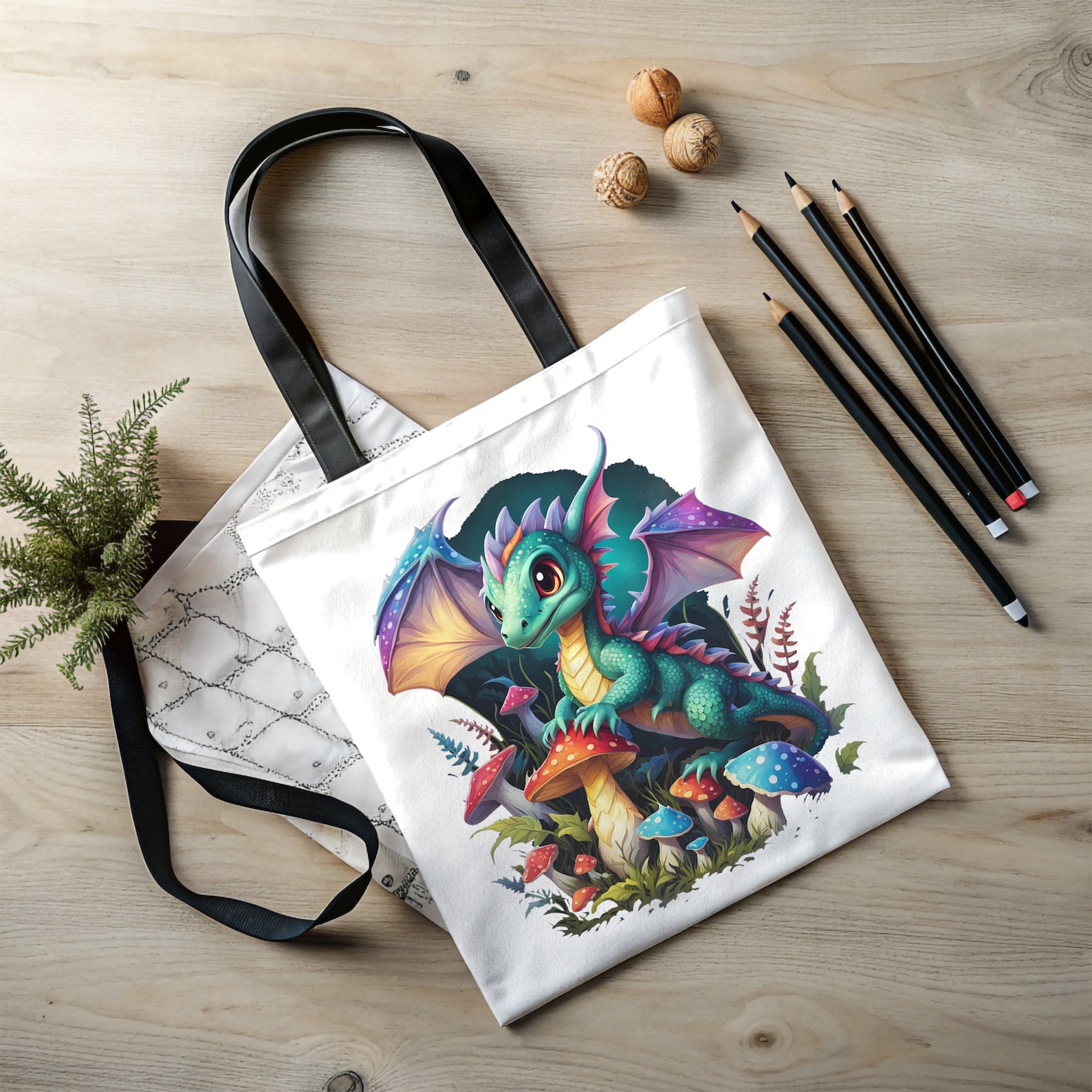 Dragon Tote Bag, Dragon Theme Tote Bag, Printed Canvas Tote, Unique ...