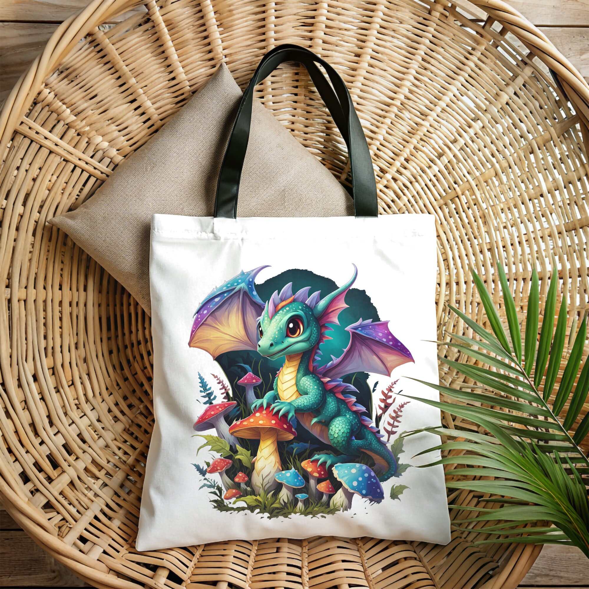 Dragon Tote Bag, Dragon Theme Tote Bag, Printed Canvas Tote, Unique ...