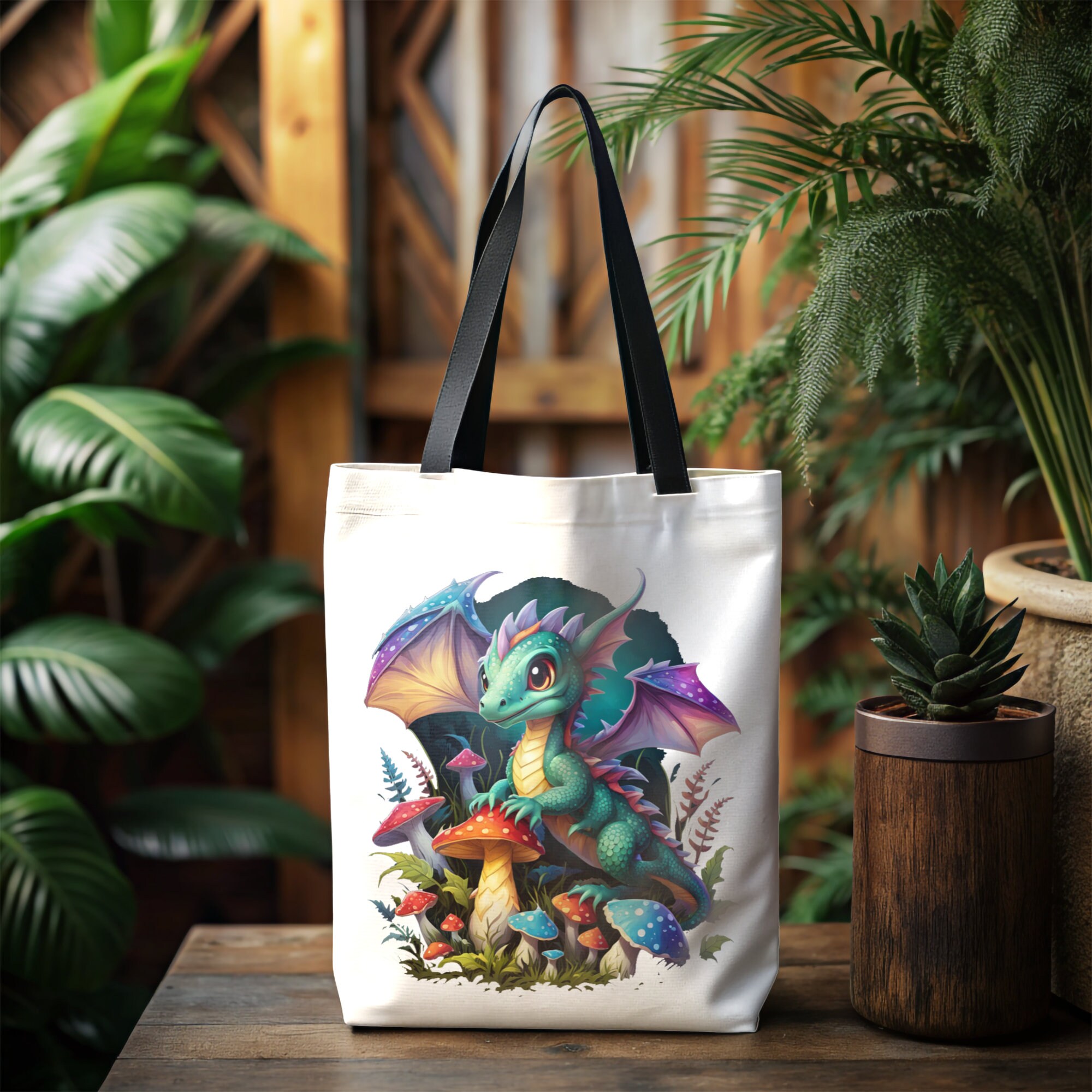 Dragon Tote Bag, Dragon Theme Tote Bag, Printed Canvas Tote, Unique ...