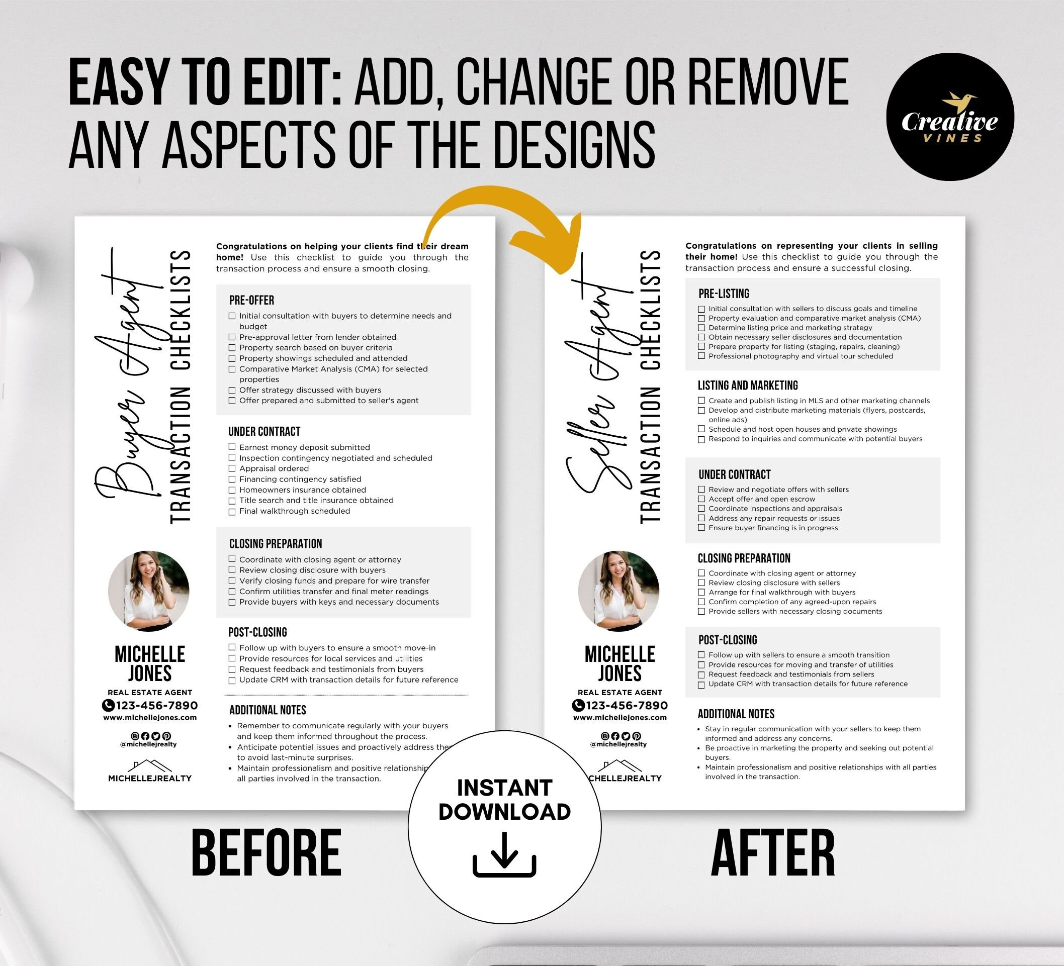 Seller and Buyer Agent Transaction Checklists Real Estate Marketing ...