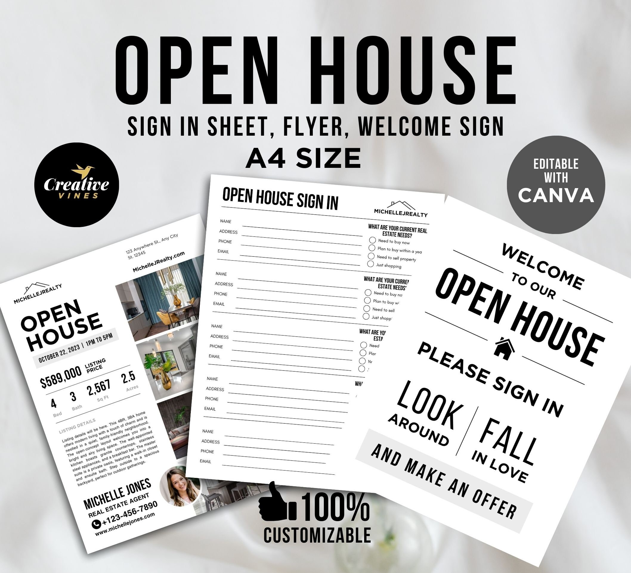 Open House Sign in Sheet Welcome Sign Open House Flyer Realtor Open ...