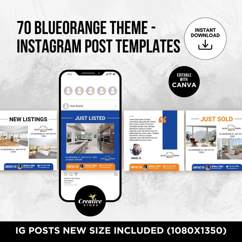 Blue Orange Instagram Posts Social Media Posts Instagram Post Templates ...