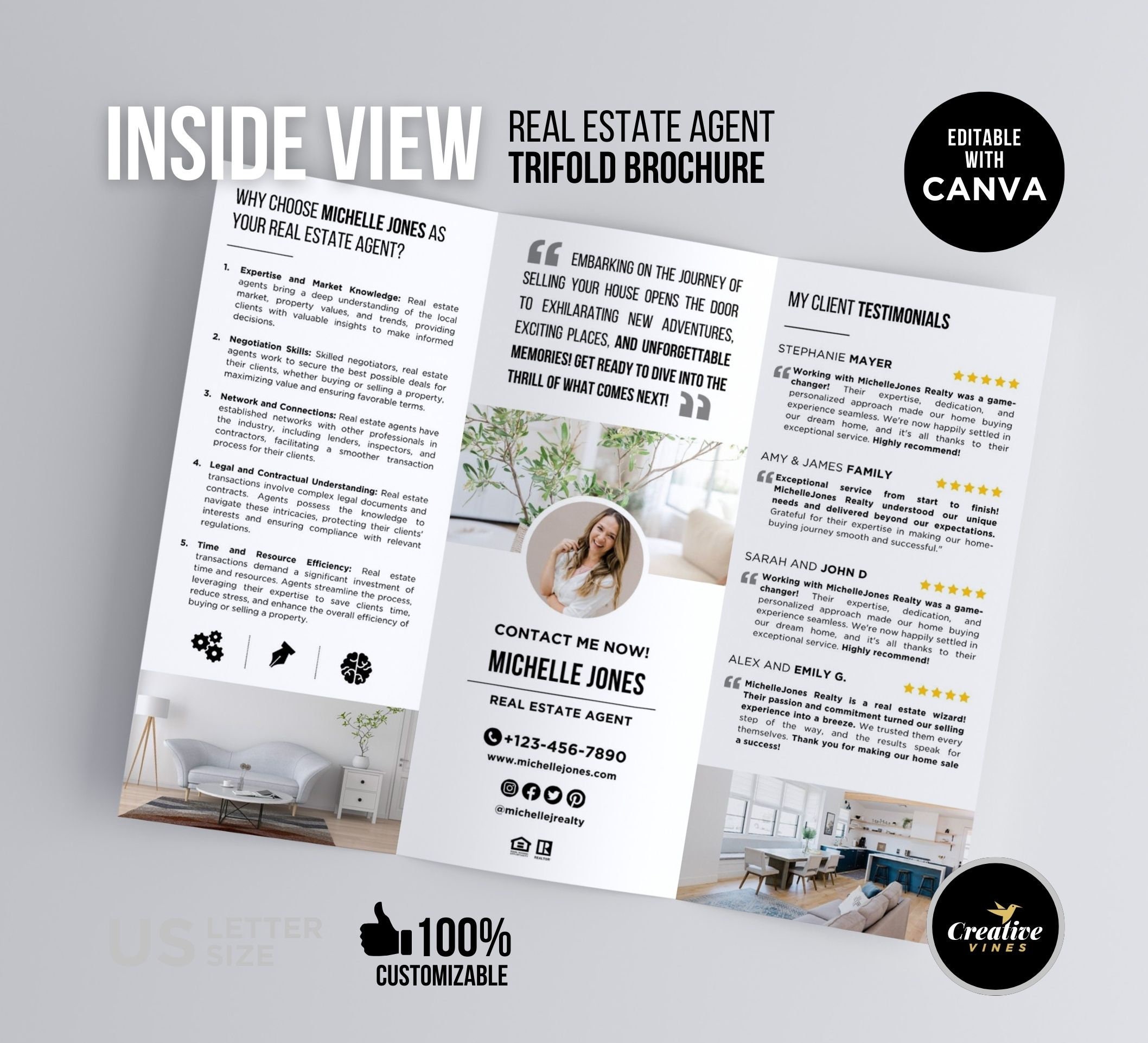 Real Estate Agent Trifold Brochure Editable Real Estate Brochure ...