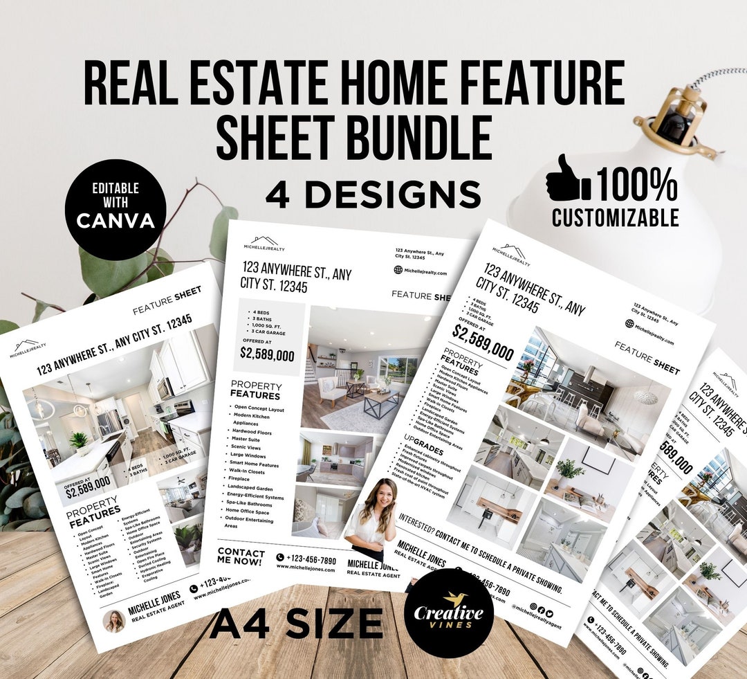 Real Estate Home Feature Sheet Bundle Template, Real Estate Marketing ...
